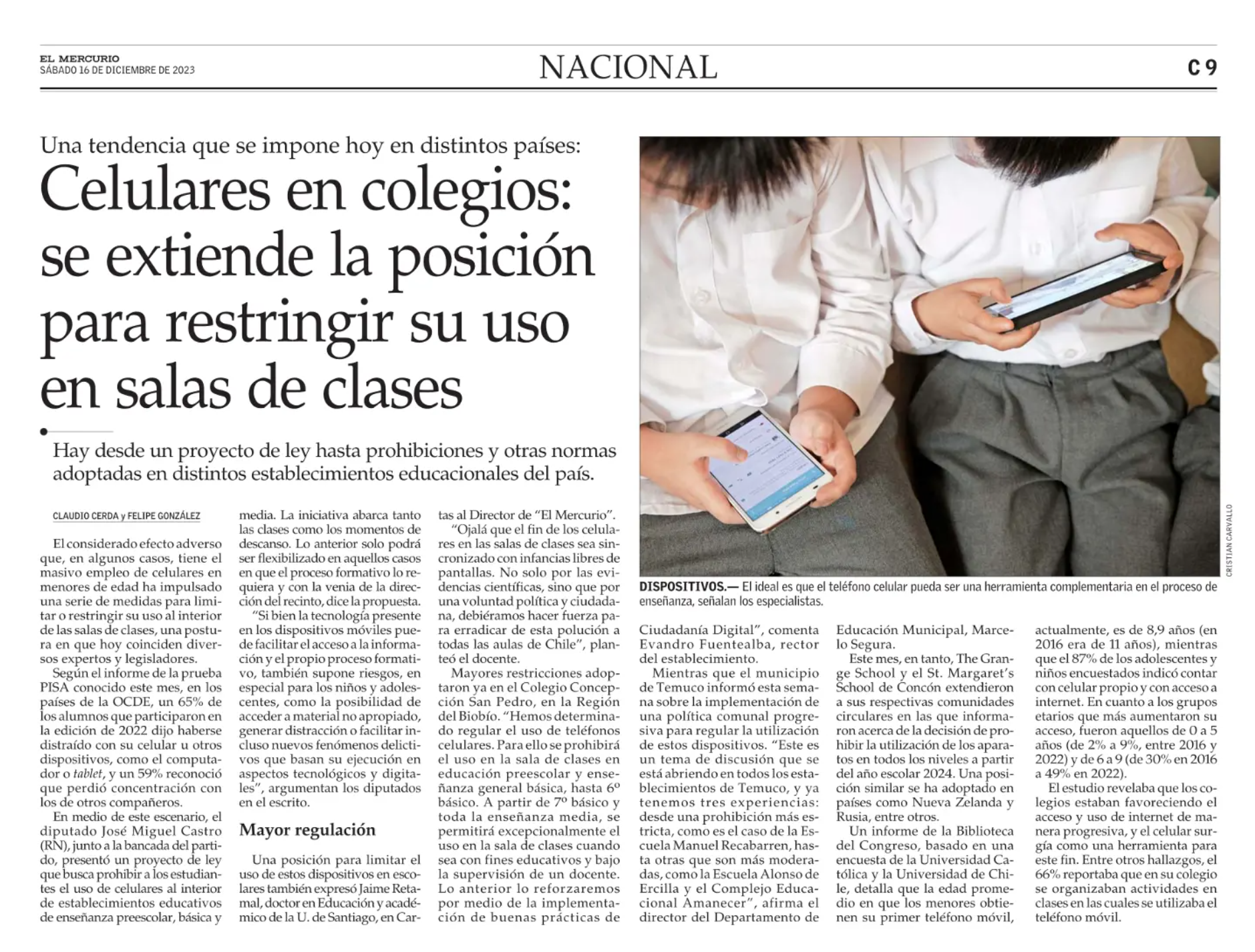 Celulares en colegios: se extiende la posición para restringir su uso ...