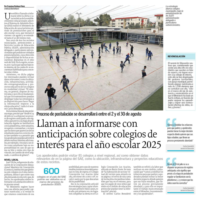 Llaman a informarse con anticipación sobre colegios de interés para el ...